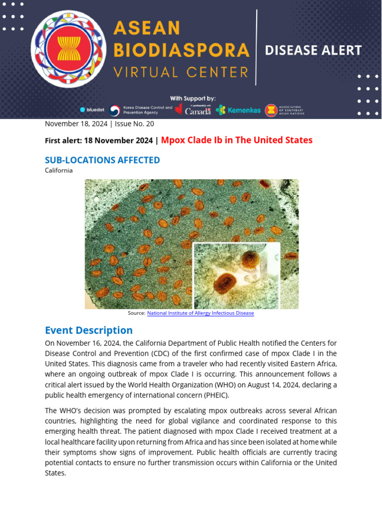 Disease Alert No.20 - Mpox Clade Ib in United States of America ...