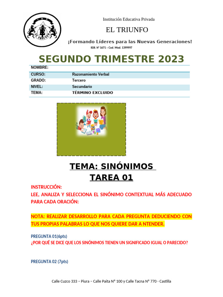 Sinónimos y Contexto en Secundaria | PDF | Palabra