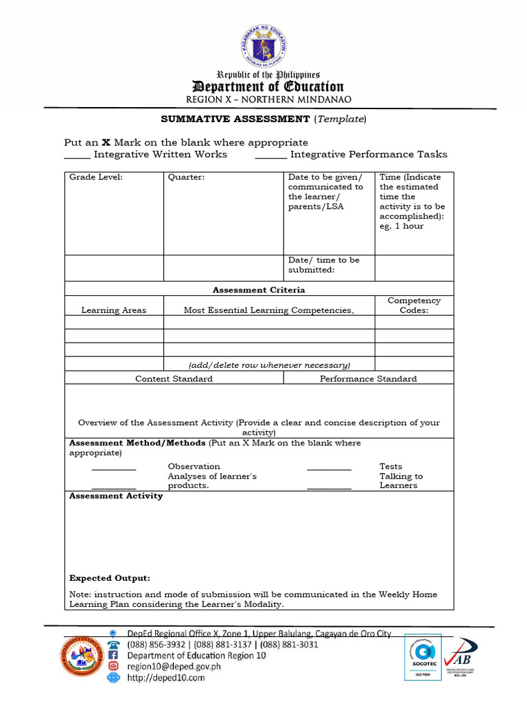 Integrative Assessment Template | PDF | Educational Assessment ...