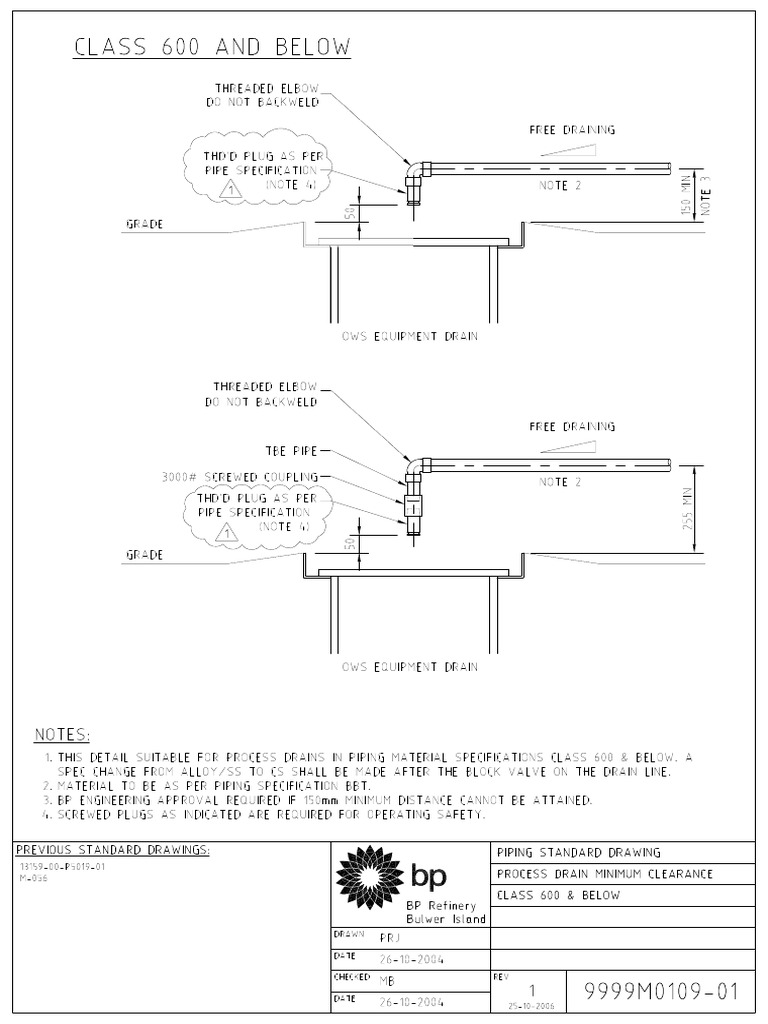 9999M0109!01!1 (Process Drain Minimum Clearance Class 600 & Below) | PDF