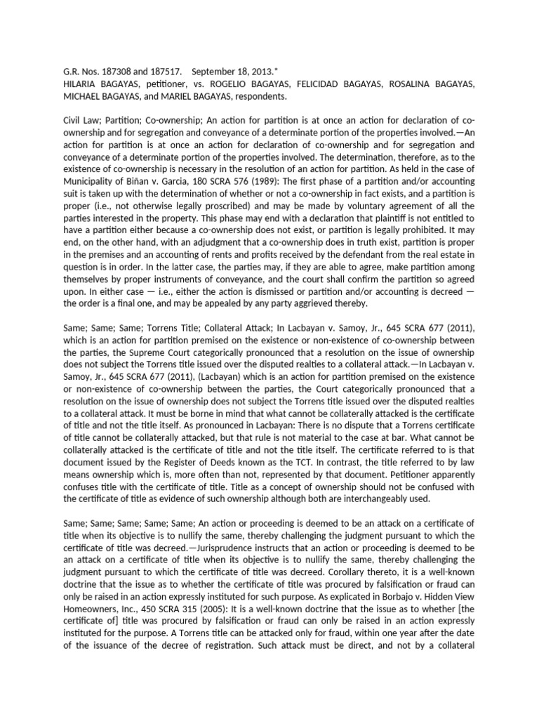 Bagayas vs. Bagayas - Title-Collateral Attack 2013 | PDF | Res Judicata ...