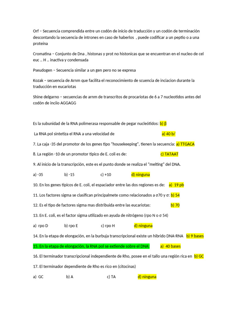 Biologia Molecular Examen | PDF | Gene | Rna