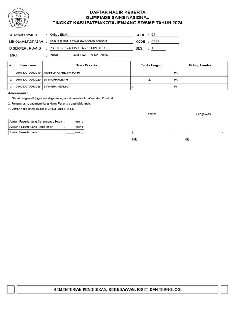 Daftar Hadir Osn | PDF