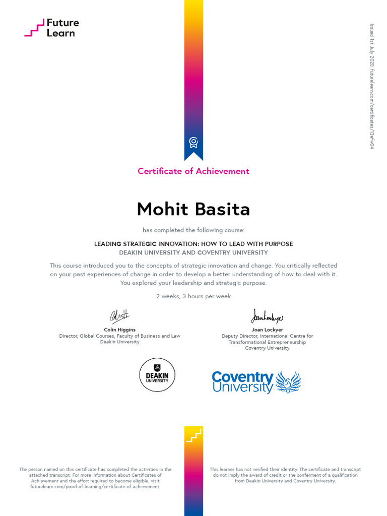 Leading-strategic-Innovation Certificate of Achievement 13efw04 | PDF ...
