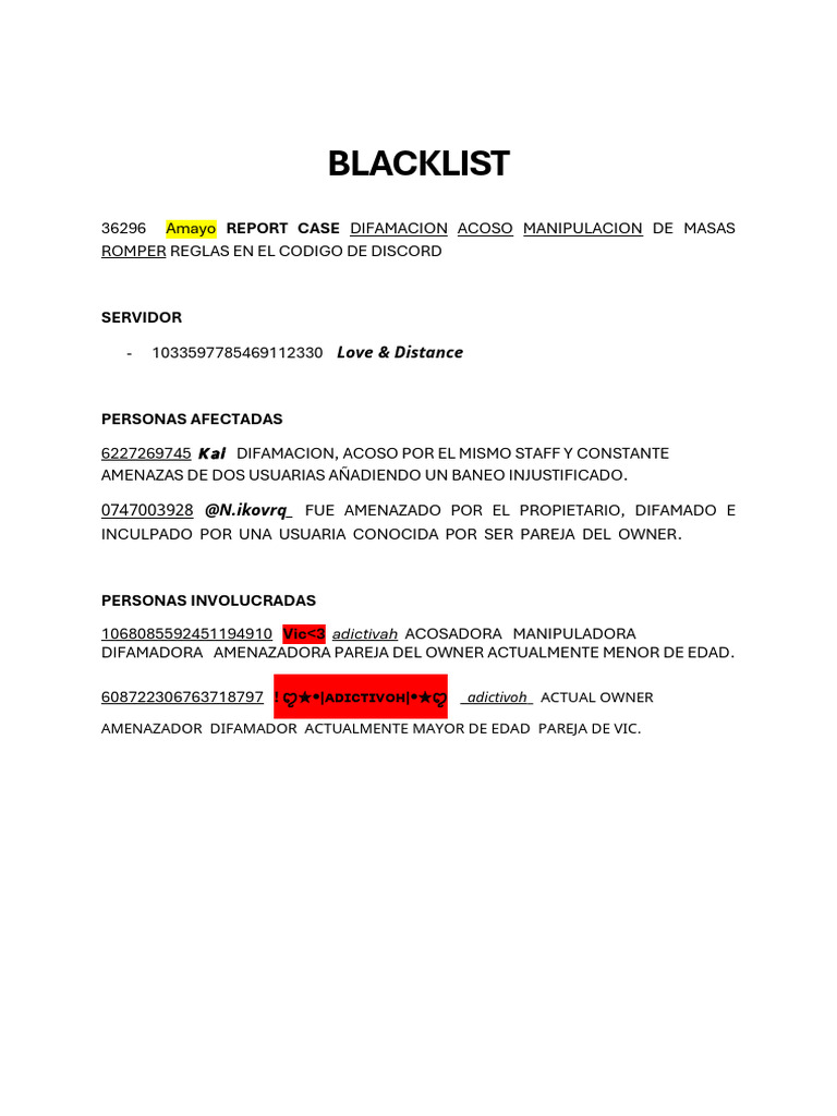 Blacklist: Report Case | PDF