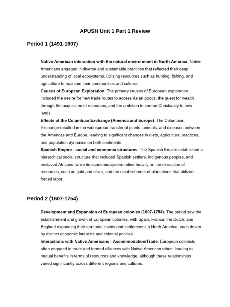 APUSH Unit 1 Part 1 Review | PDF | European Colonization Of The ...