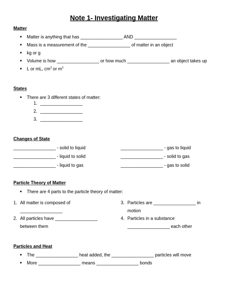 01 - Note 1 Investigating Matter (4.1 & 4.2) NOTE | PDF | Mixture ...
