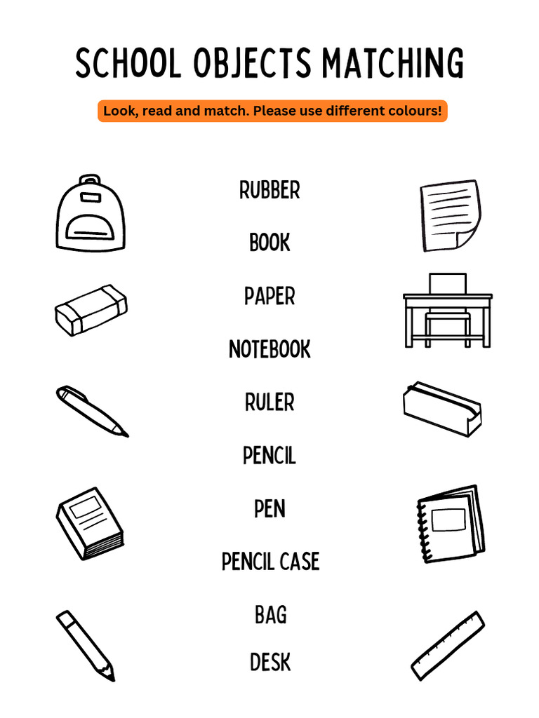 School Objects Worksheet | PDF | Language Arts & Discipline