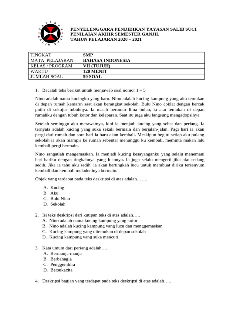 Soal PAS B. INDO Kelas VII | PDF