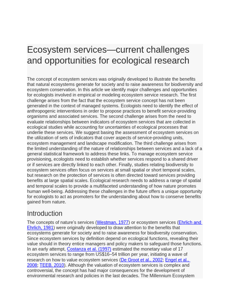 Ecosystem Services | PDF | Ecology | Ecosystem