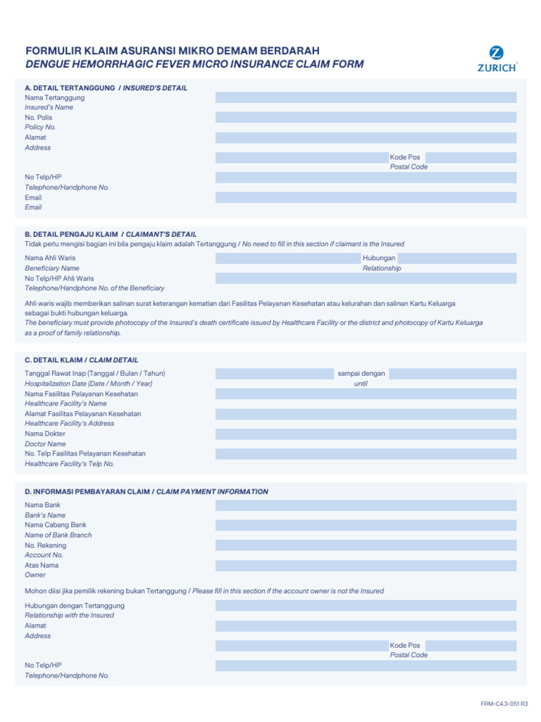 FRM-C4.3-051 R3 Form Klaim Asuransi Mikro Demam Berdarah | PDF