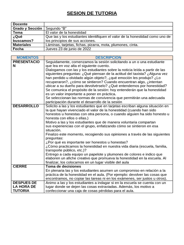 Sesion - La Honestidad-Acr | PDF