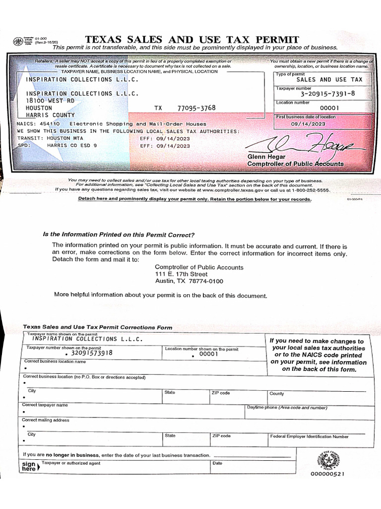 Texas Sellers Permit | PDF
