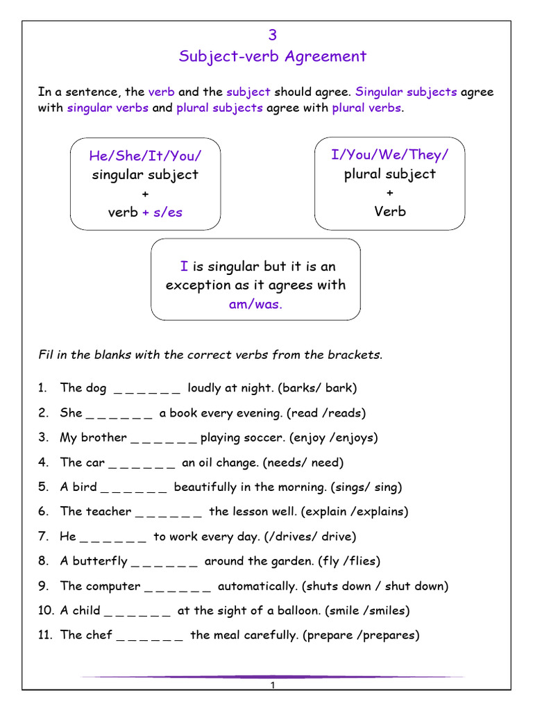 Grade5. 3 Subject-Verb Agreement | PDF | Grammatical Number | Plural