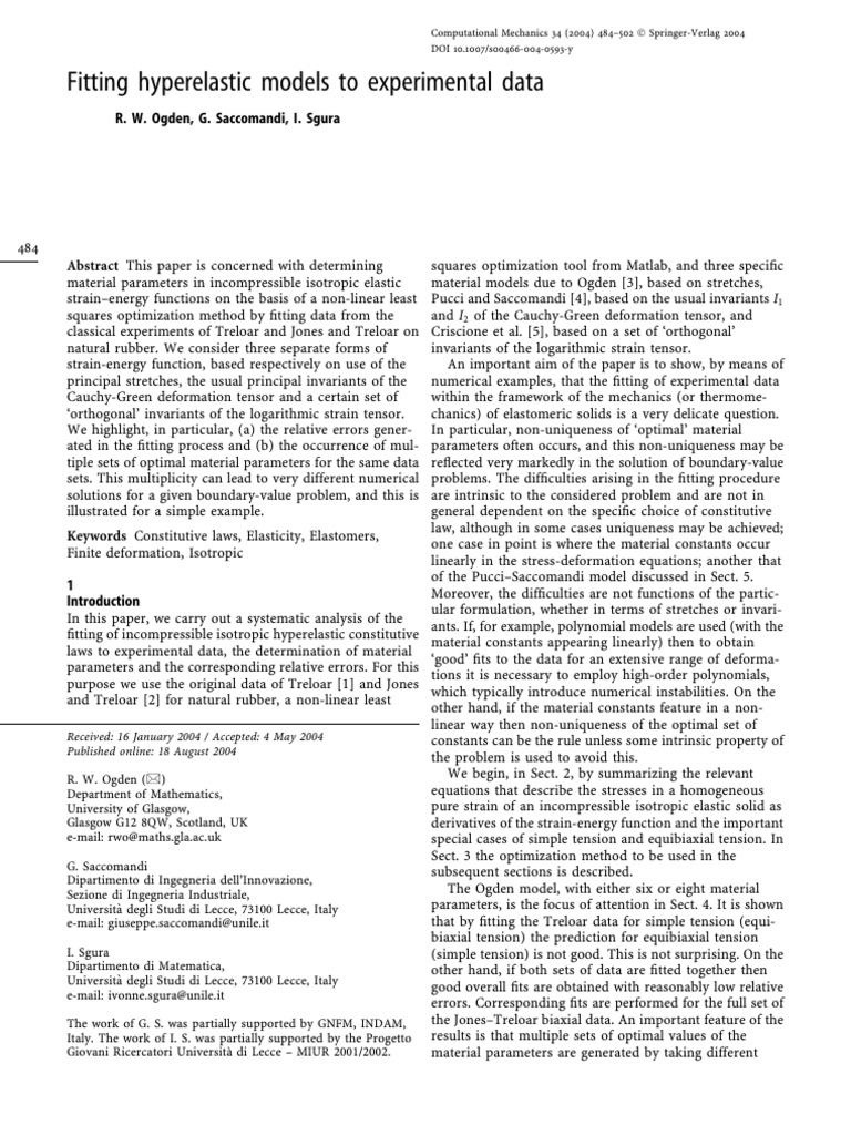Fitting Hyperelastic Models To Experimental Data | PDF | Elasticity (Physics) | Stress (Mechanics)