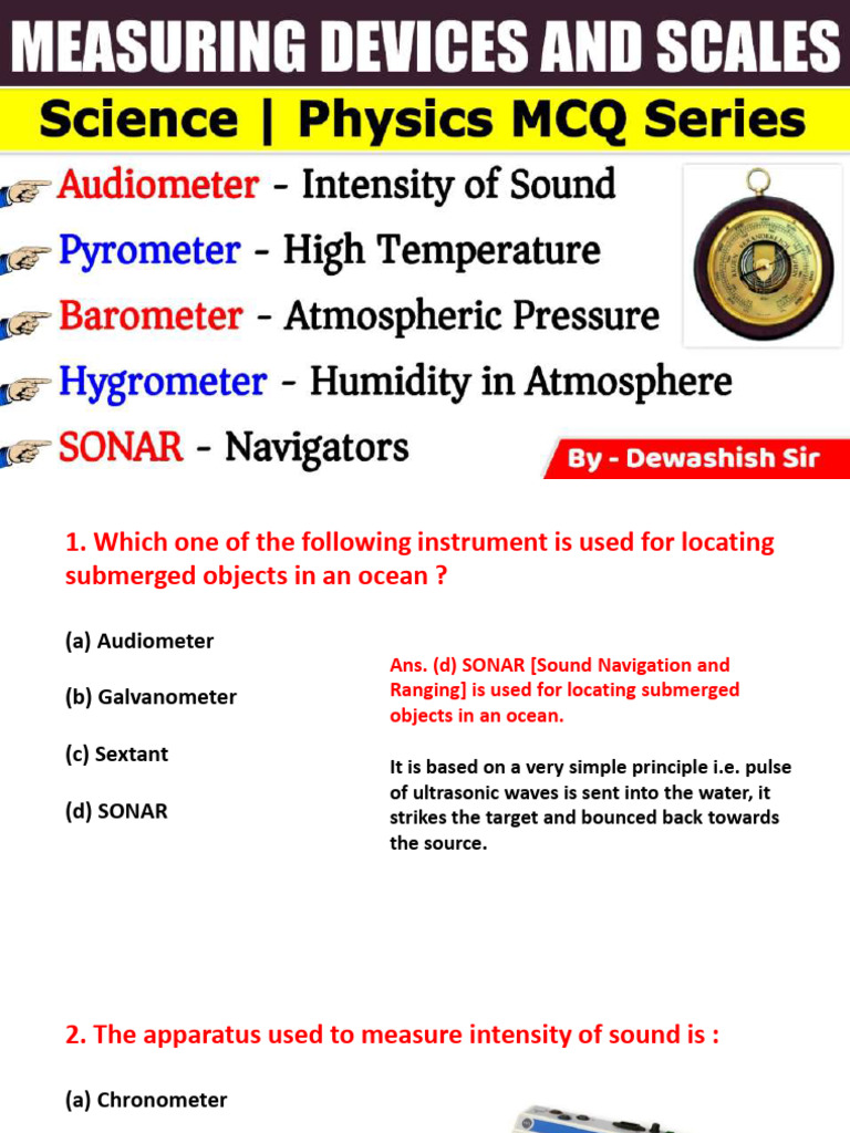 Science MCQ - Physics (Measuring Devices) | PDF | Pressure | Pressure ...