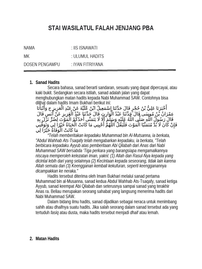 Ulumul Hadits Rawi, Sanad, Manad | PDF | Filsafat | Sejarah