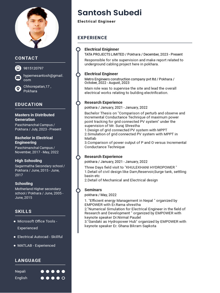 Santosh-Subedi-cv (2) | PDF | Electrical Engineering | Electricity