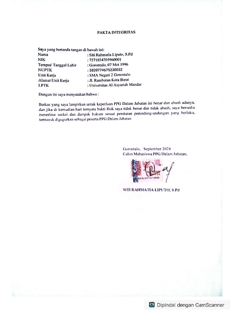 Pakta Integritas | PDF