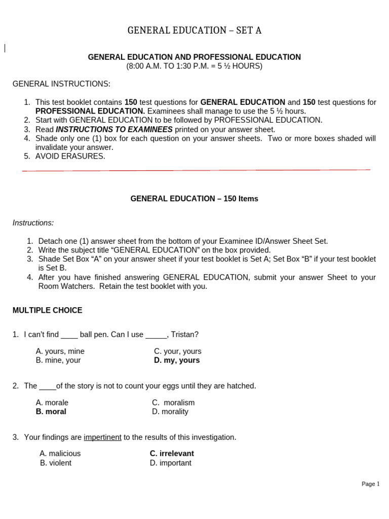 LET-GEN-ED-Sample Tests | PDF | Triangle | Water
