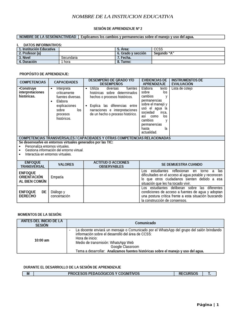 Sesión CCSS 2º-Semana 2 | PDF | Evaluación | Aprendizaje