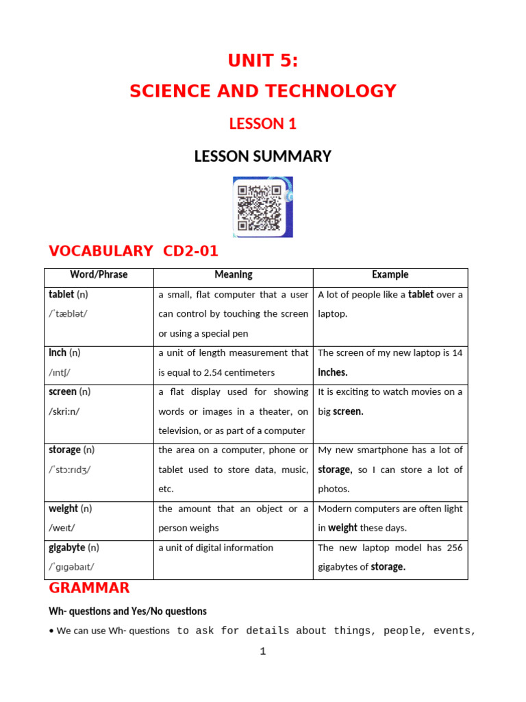 B I Dư NG TA Smart World 8 UNIT 5.SCIENCE AND TECHONOLY | PDF ...