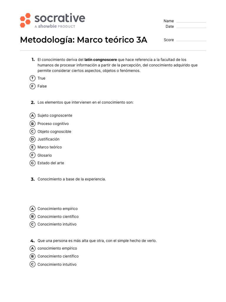 Quiz - Metodología Marco Teórico 3A | PDF | Conocimiento | Inteligencia ...