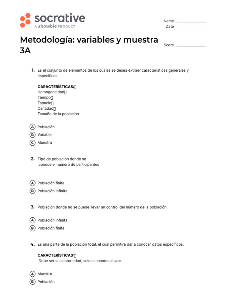 Quiz - Metodología Variables y Muestra 3A | PDF | Muestreo (Estadísticas)