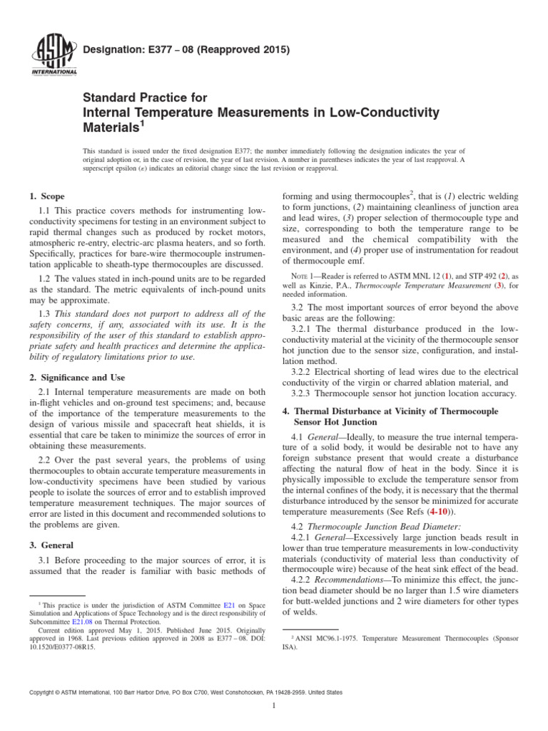 ASTM E 377-082015 - Standard - Practice - For | PDF | Thermocouple ...