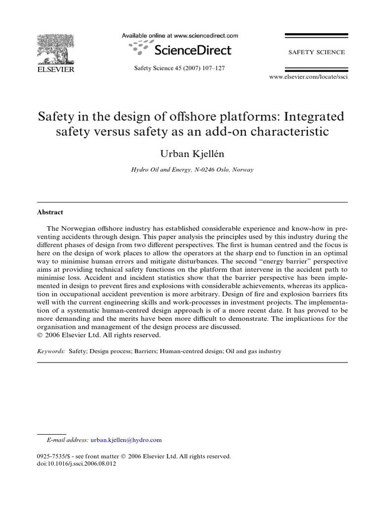 Safety in the design of offshore platforms - Integrated safety versus safety as an add-on ...