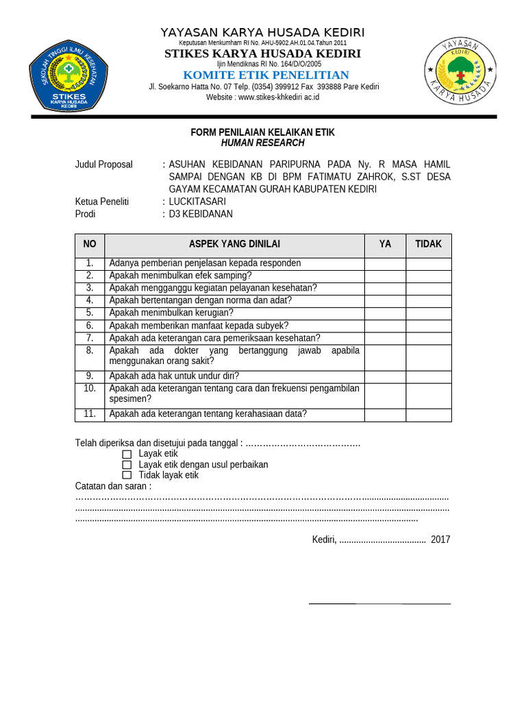 Form Penilaian Human Research Untuk Reviewer Mijil | PDF