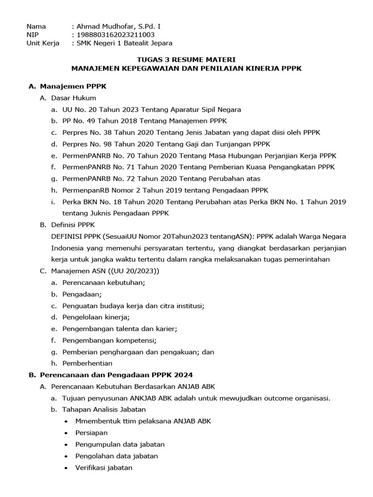 Tugas 3 Resume Materi MANAJEMEN KEPEGAWAIAN DAN PENILAIAN KINERJA PPPK ...