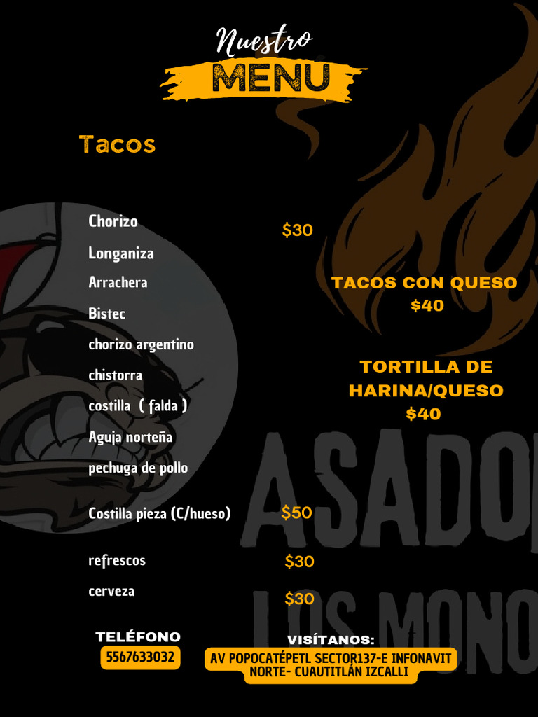 Menú de Tacos y Bebidas Variadas | PDF
