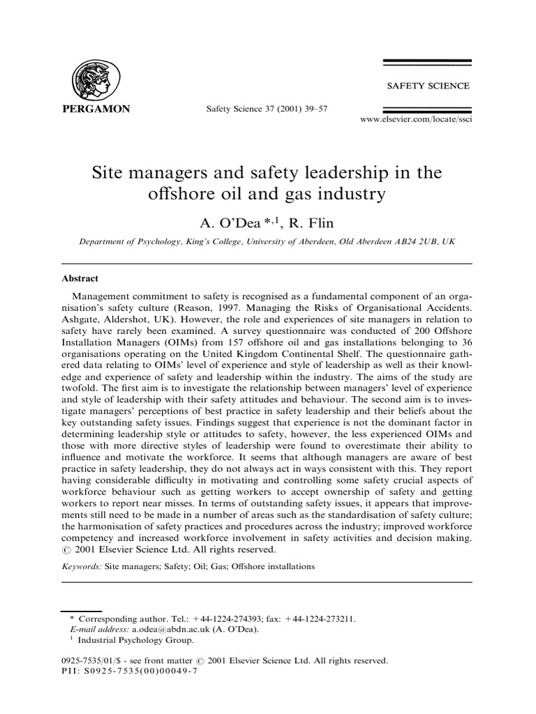 Site Managers and Safety Leadership in The Offshore Oil and Gas ...