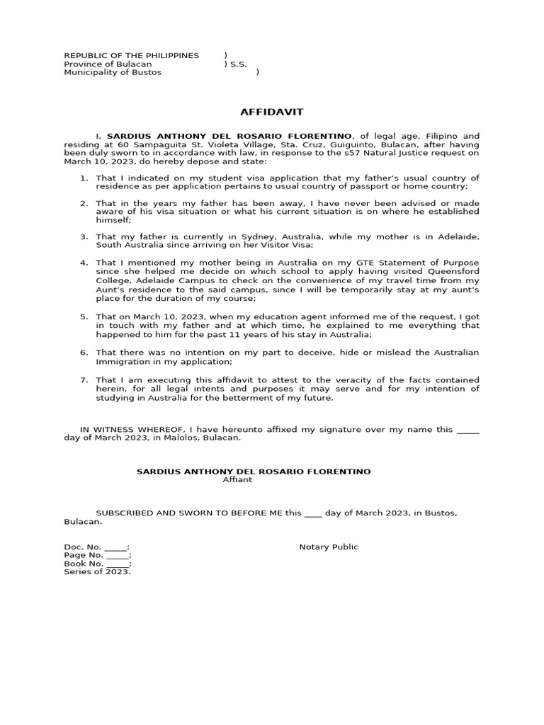 Affidavit of Request Sardius Florentino | PDF