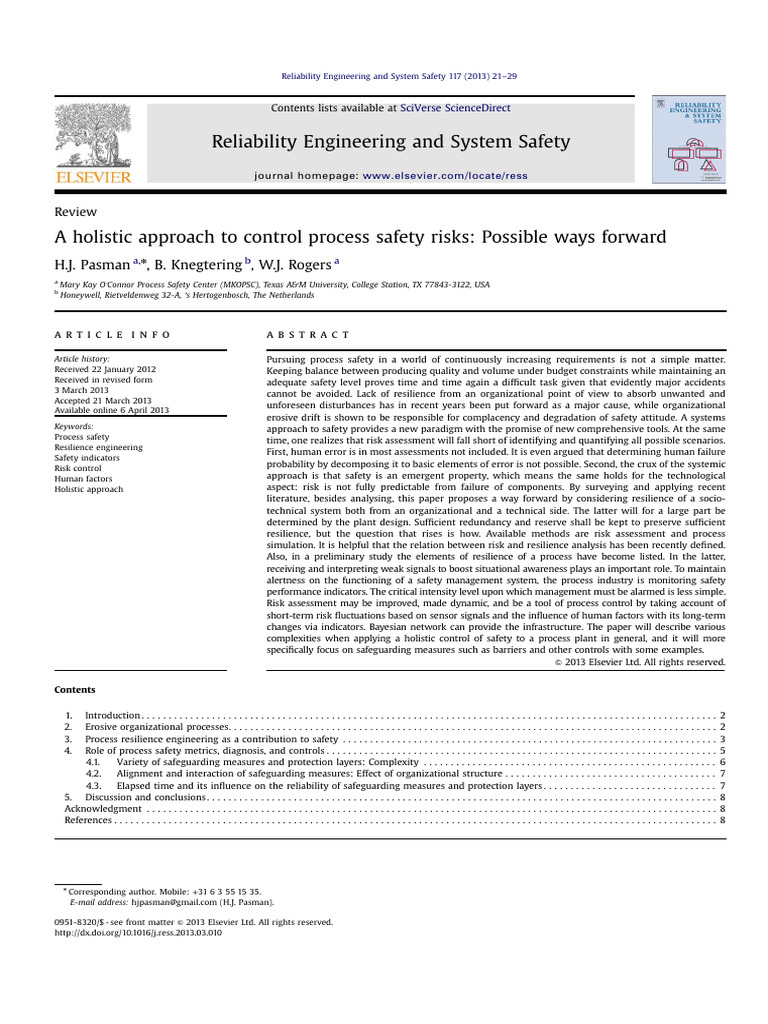 A Holistic Approach To Control Process Safety Risks - Possible Ways Forward | PDF | Risk ...
