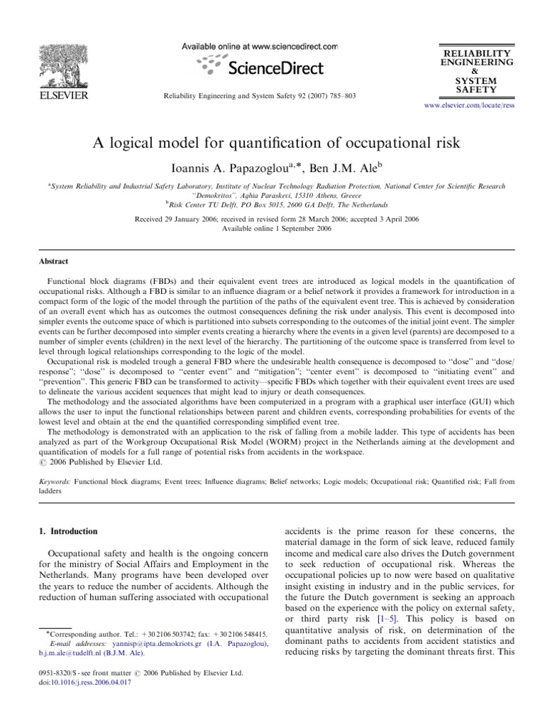 A Logical Model For Quantification of Occupational Risk | PDF | Risk ...
