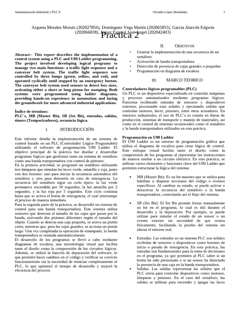 Practica 2 - Automarización Industrial y PLC S | PDF | Controlador lógico programable | Semáforo