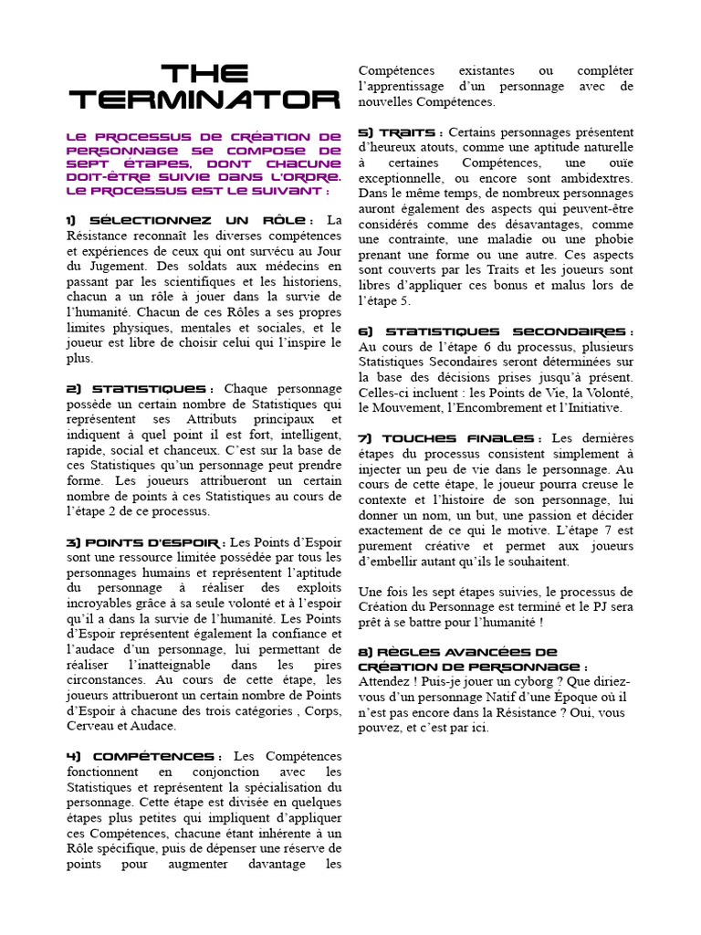 Terminator Creation Perso | PDF | Statistiques | Pistolet (arme)