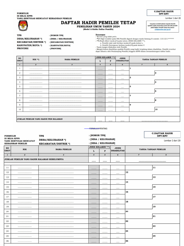 Form Model C.daftar Hadir DPT PEMILU 2024 | PDF