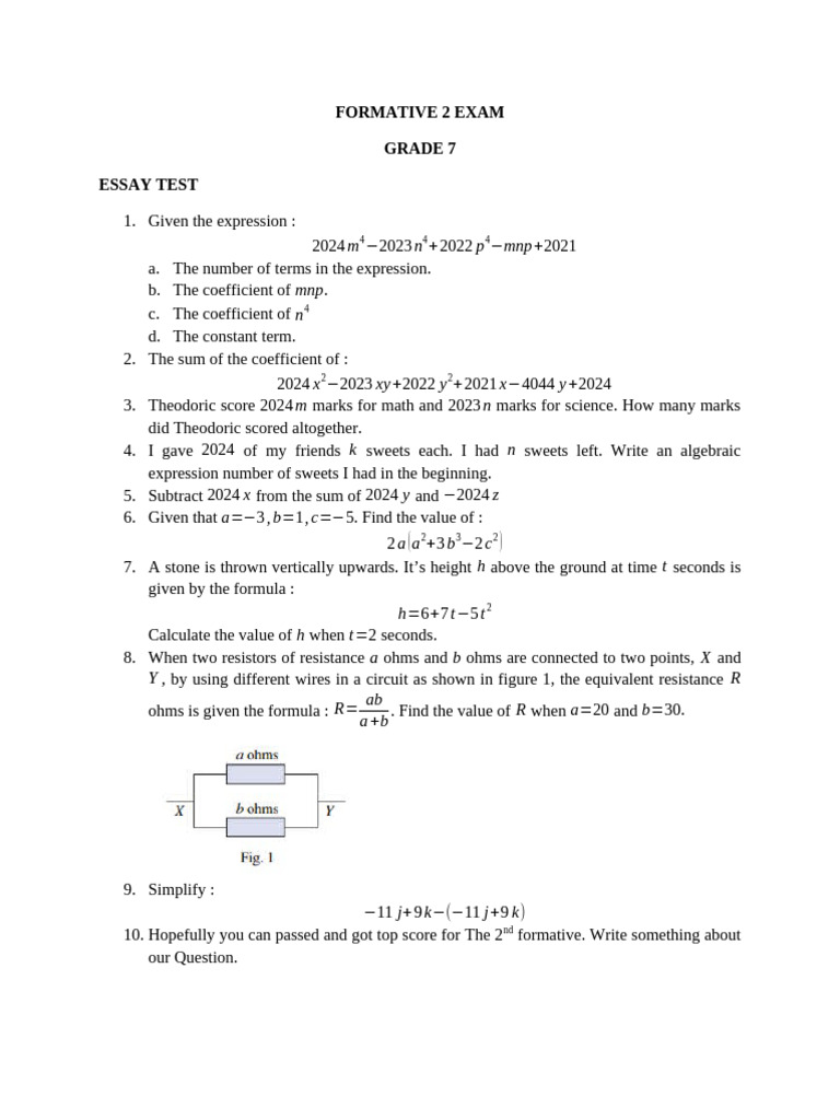 FORMATIVE 2 EXAM Grade 7 | PDF