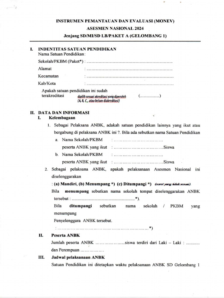 Instrumen Monitoring Dan Evaluasi ANBK SD Tahun 202420241023 - 13570734 ...