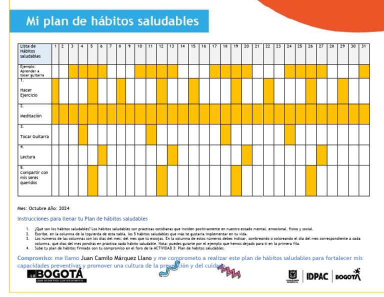 Plan de Hábitos Saludables Octubre 2024 | PDF