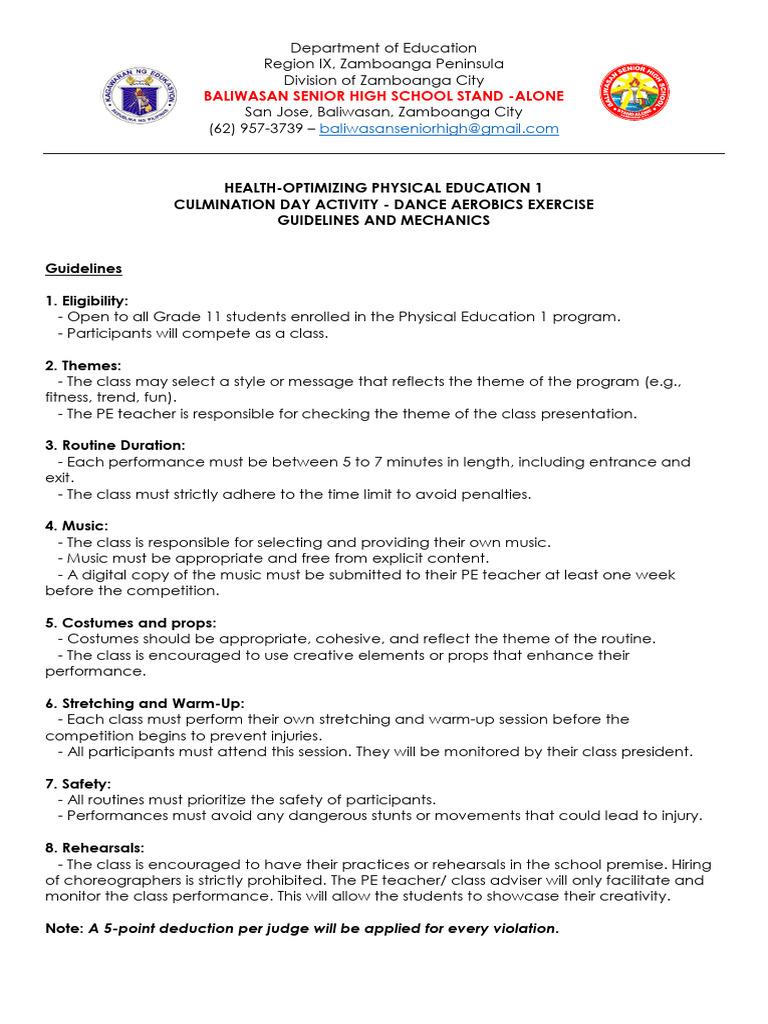 Grade 11 Dance Aerobics Guidelines | PDF | Physical Education ...