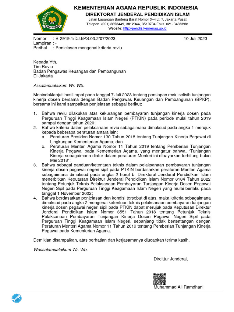 Surat Pernyataan Dirjen Pendis | PDF