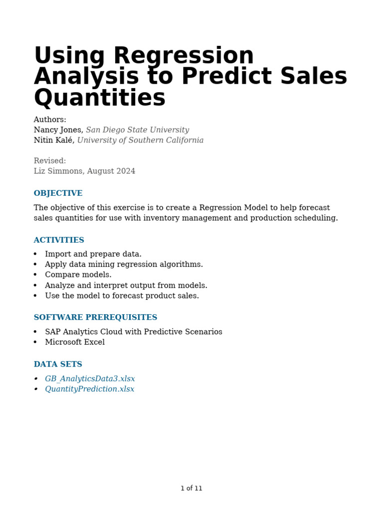 Predicting Sales with Regression Analysis | PDF | Regression Analysis | Prediction