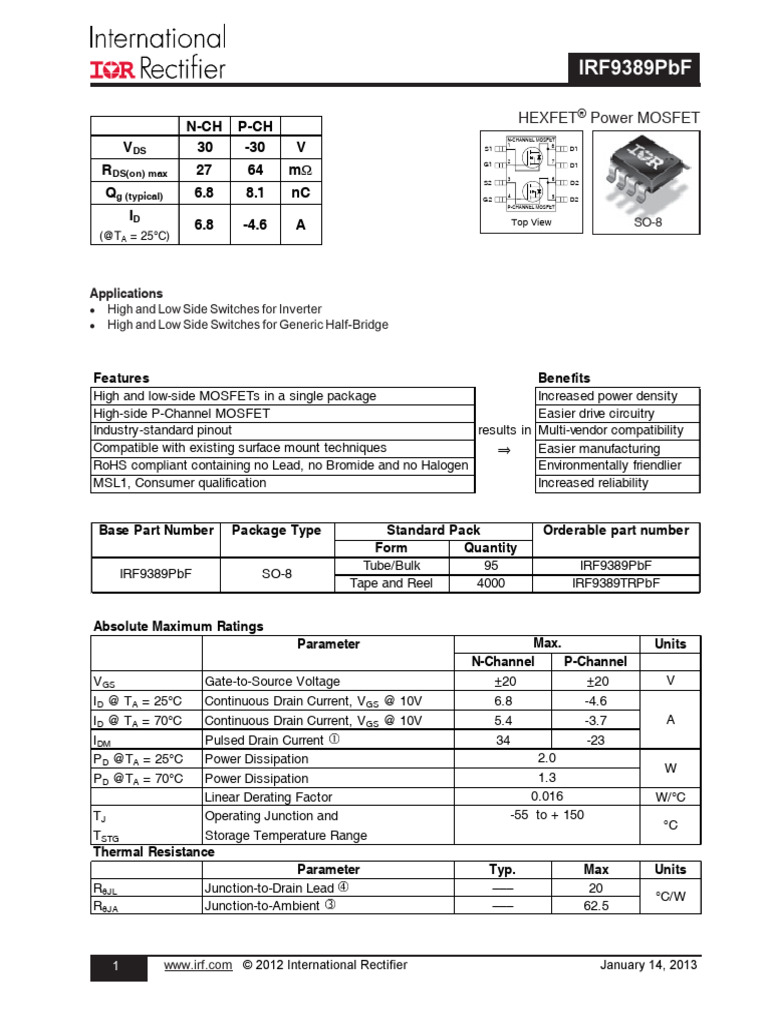 Infineon IRF9389 DataSheet v01 - 01 EN | PDF | Field Effect Transistor | Mosfet