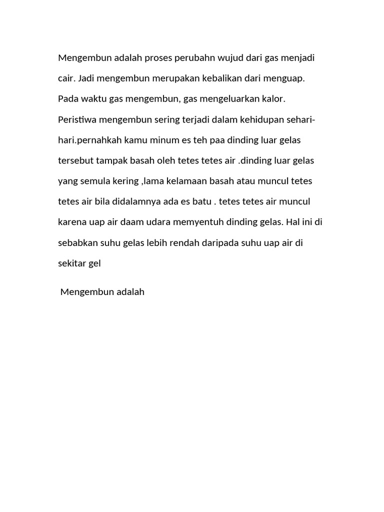 Mengembun Adalah Proses Perubahn Wujud Dari Gas Me | PDF