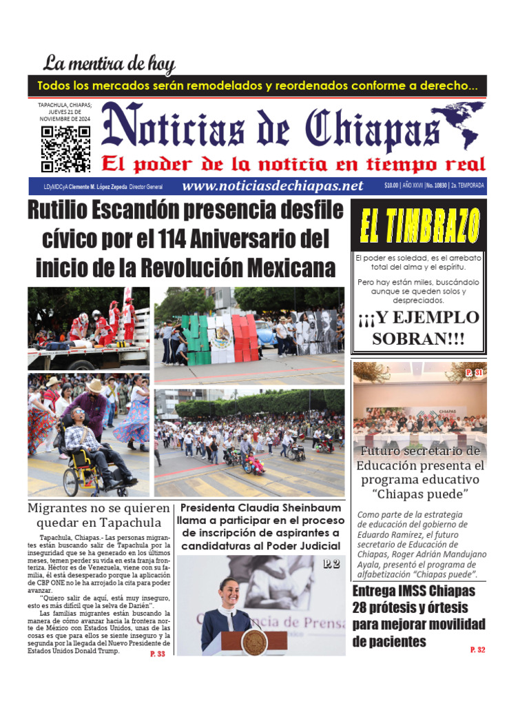 Periódico Noticias de Chiapas, Edición Virtual Jueves 21 de Noviembre ...
