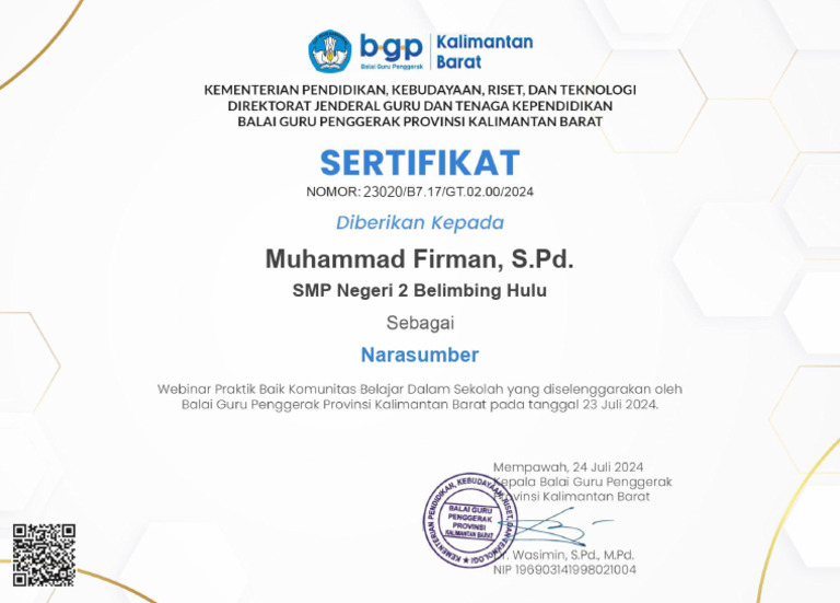 E-Sertifikat Muhammad Firman, S.Pd. | PDF